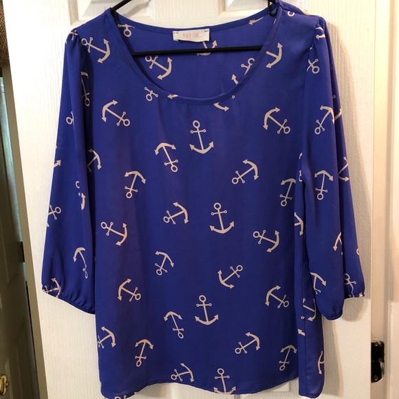 Peach Love California | Tops | Cobalt Blue Top With Anchor Print | Poshmark